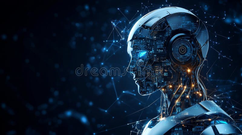 Artificial Intelligence Robot Showing Human-like Face and Circuit Board ...