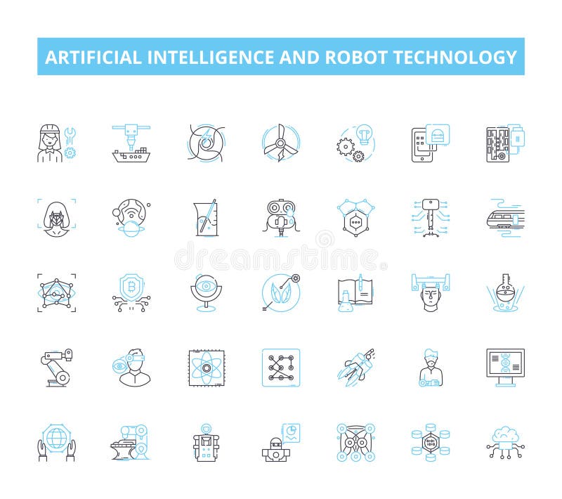 Artificial Intelligence and Robot Technology Linear Icons Set. Robotics ...