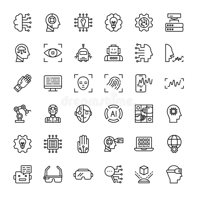Artificial Intelligence and Robot Technology 36 Outline Icons Stock ...