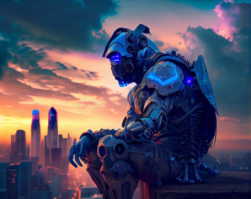 Artificial Intelligence, Robot Thinking about World, Looking at the ...