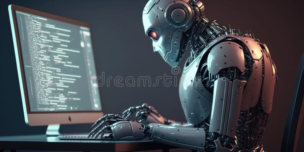 Artificial Intelligence Robot Using Computer Software for Gpt Binary Coding Stock Illustration ...
