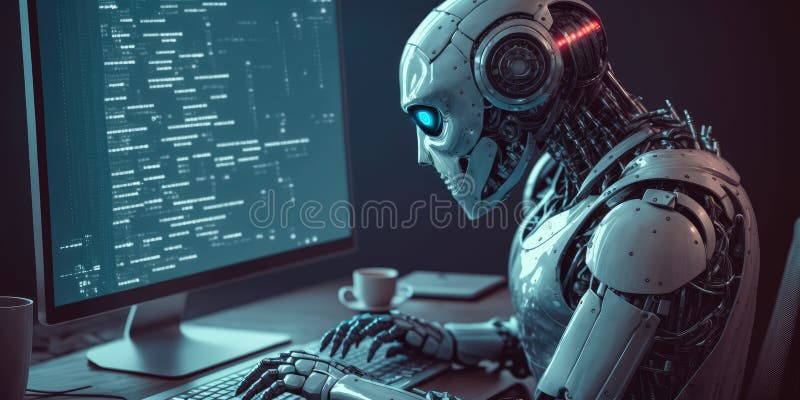 Artificial Intelligence Robot Using Computer Software for Gpt Binary Coding Stock Illustration ...