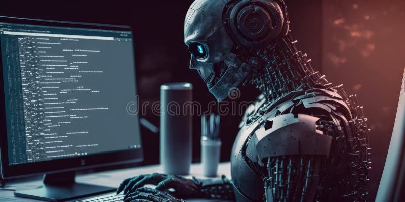 Artificial Intelligence Robot Using Computer Software for Gpt Binary Coding Stock Image - Image ...