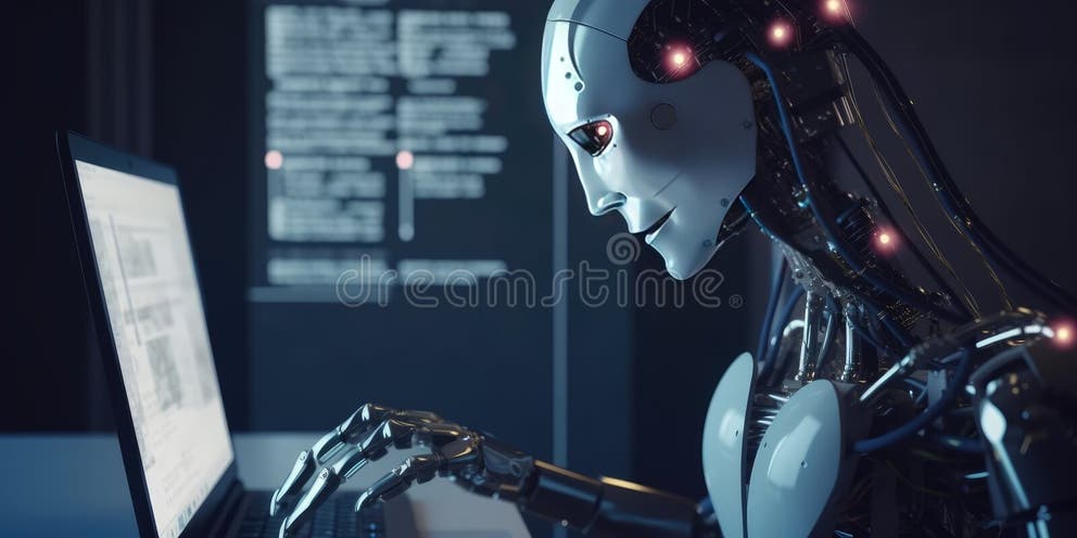 Artificial Intelligence Robot Using Computer Software for Gpt Binary Coding Stock Illustration ...