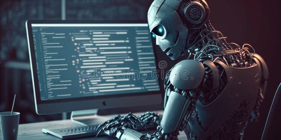 Artificial Intelligence Robot Using Computer Software for Gpt Binary Coding Stock Illustration ...