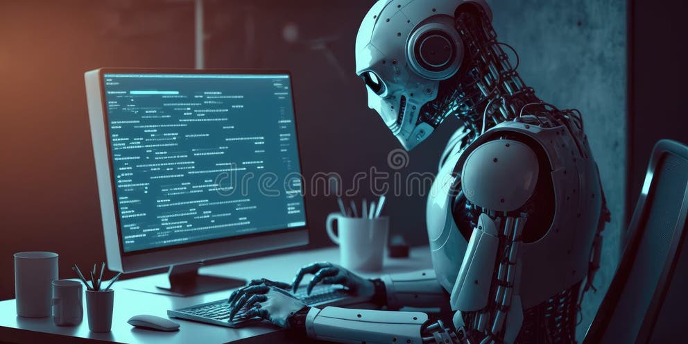 Artificial Intelligence Robot Using Computer Software for Gpt Binary Coding Stock Illustration ...
