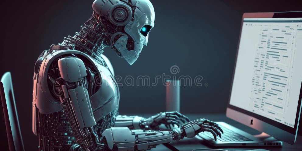 Artificial Intelligence Robot Using Computer Software for Gpt Binary Coding Stock Illustration ...