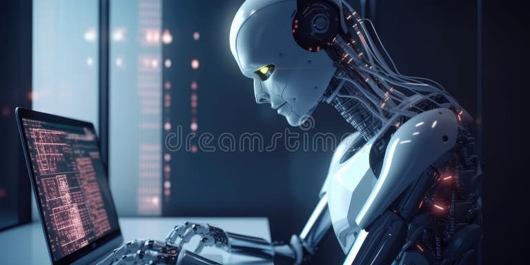 Artificial Intelligence Robot Using Computer Software for Gpt Binary Coding Stock Illustration ...