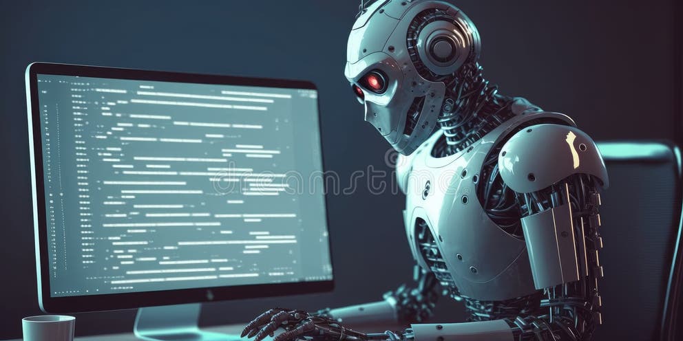 Artificial Intelligence Robot Using Computer Software for Gpt Binary Coding Stock Illustration ...