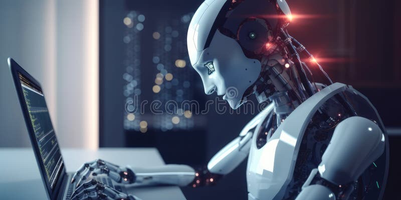 Artificial Intelligence Robot Using Computer Software for Gpt Binary Coding Stock Illustration ...