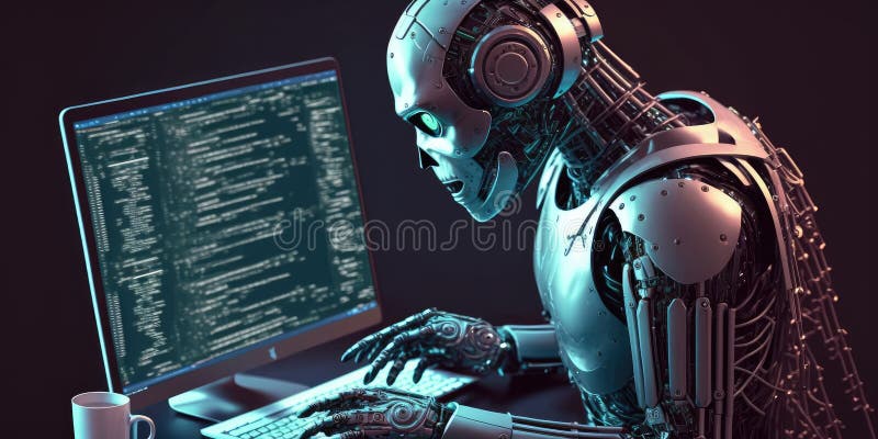 Artificial Intelligence Robot Using Computer Software for Gpt Binary Coding Stock Illustration ...