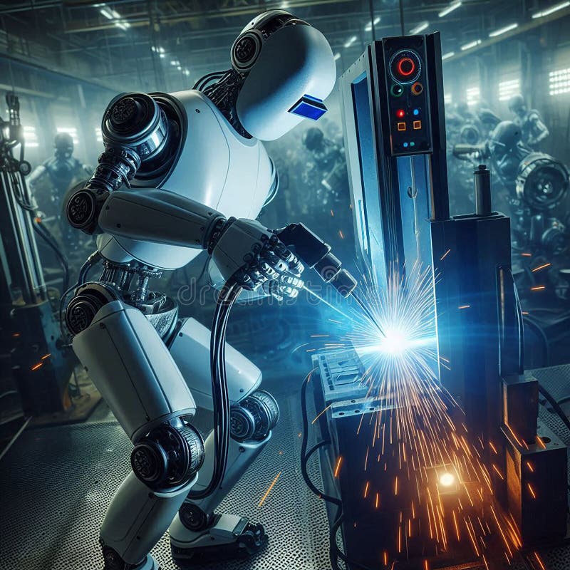 Artificial Intelligence Robot Working As a Welder, Many Robots in the ...