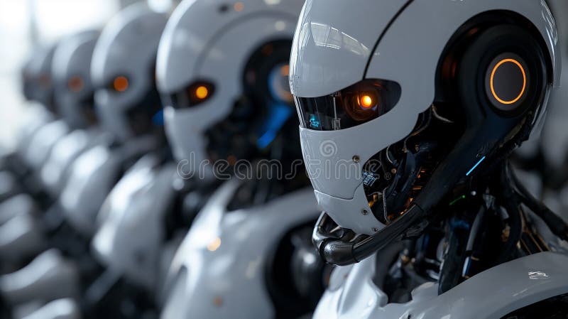 Artificial Intelligence Robot Working at Computer in Office Stock Image - Image of automated ...