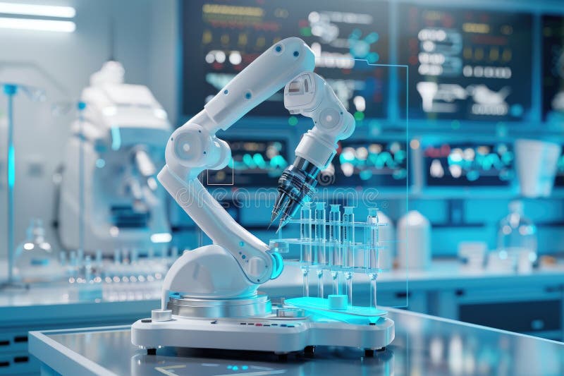 Artificial Intelligence Robotic Arm Operates in a High Tech Research ...