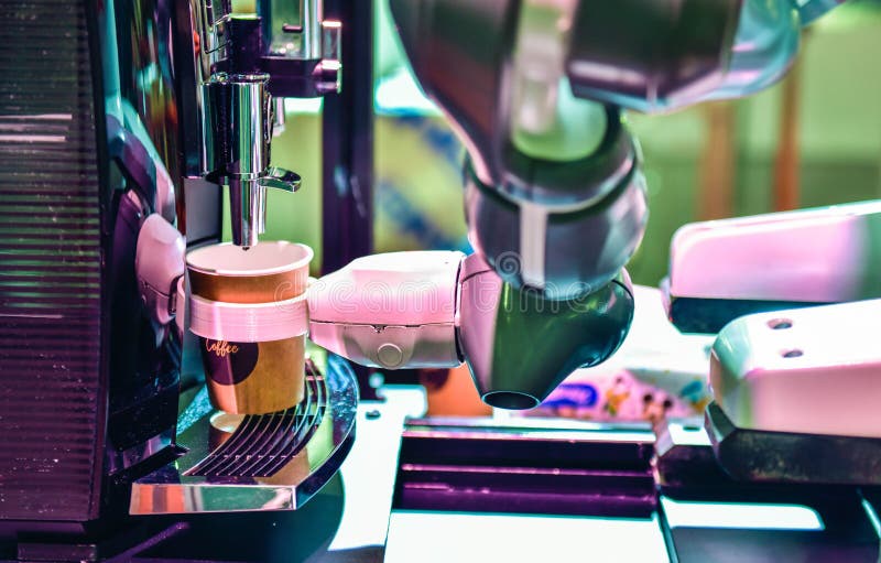 Artificial Intelligence, Robotic Arm Serving in Coffee Shop Stock Image ...