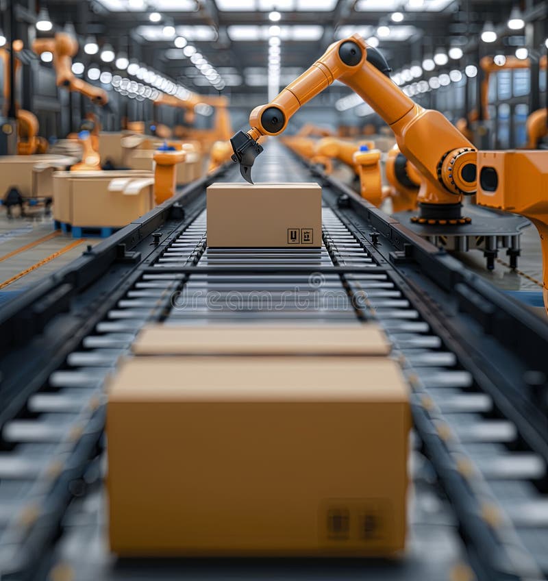 Artificial Intelligence Robotic Arm Working with Cartboard Boxes on ...