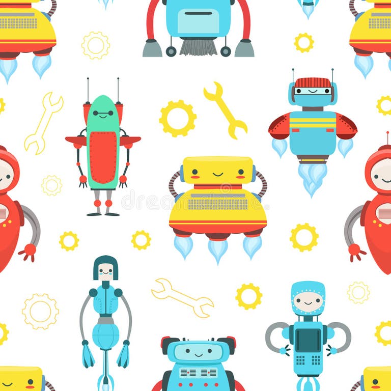Artificial Intelligence, Robotic Technology Seamless Pattern with Cute ...