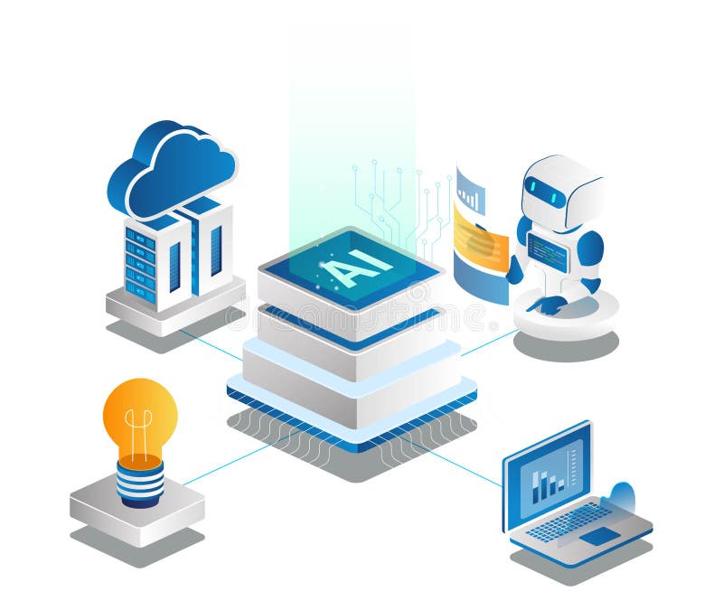Artificial Intelligence with Robots in Flat Isometric Illustration Concept Stock Vector ...