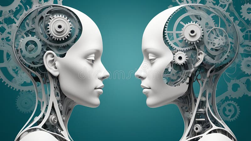 Artificial Intelligence Robots with Gears Stock Illustration ...