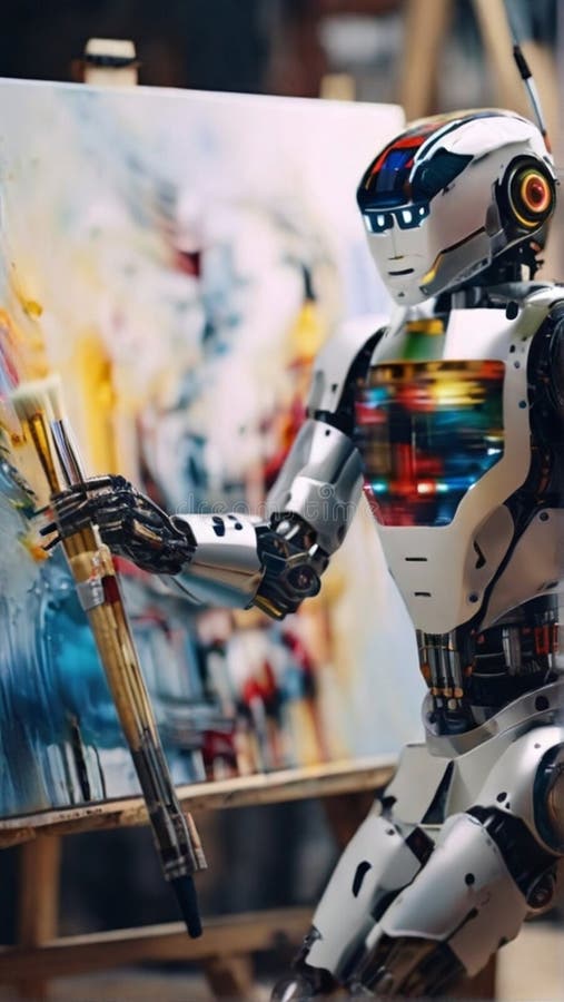Generative Ai, Artificial Intelligence Robots Paint on Canvas, Smart ... Generative Ai, Artificial Intelligence Robots Paint on Canvas, Smart ...