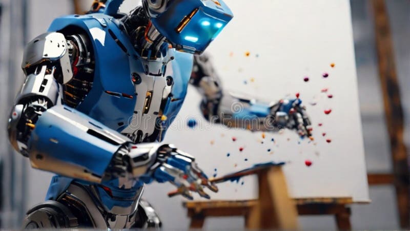 Generative Ai, Artificial Intelligence Robots Paint on Canvas, Smart ... Generative Ai, Artificial Intelligence Robots Paint on Canvas, Smart ...