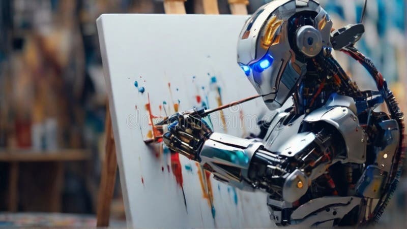 Generative Ai, Artificial Intelligence Robots Paint on Canvas, Smart Robots Future Robots Stock ...