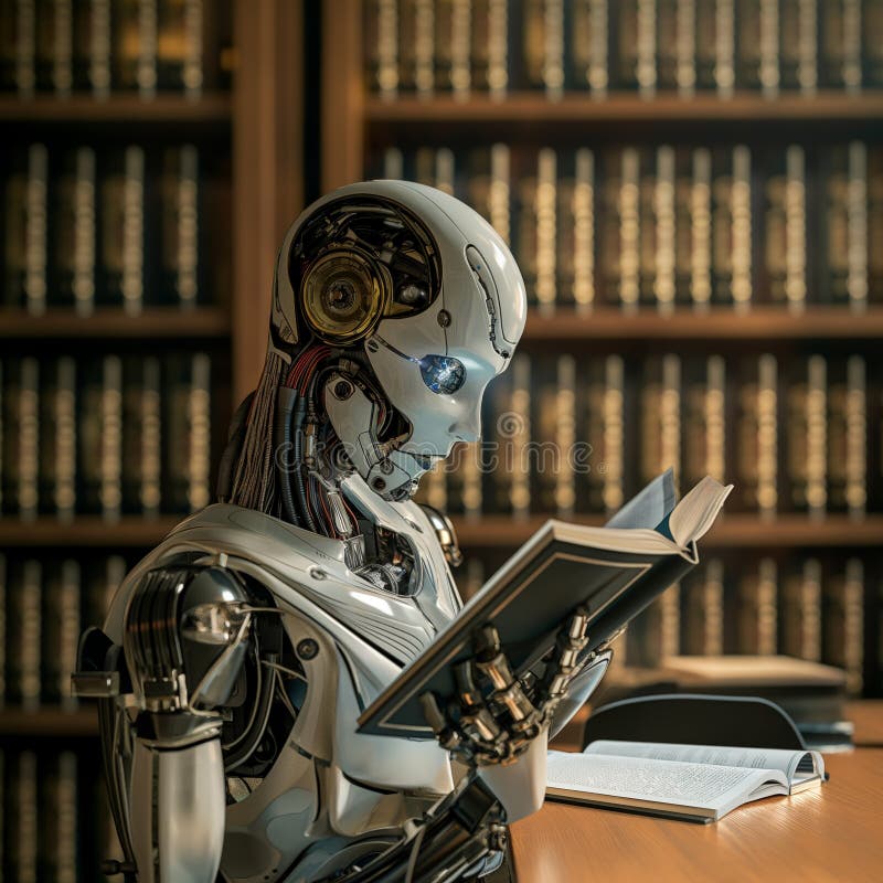 Artificial Intelligence Robots Reading Book in Library Stock ...