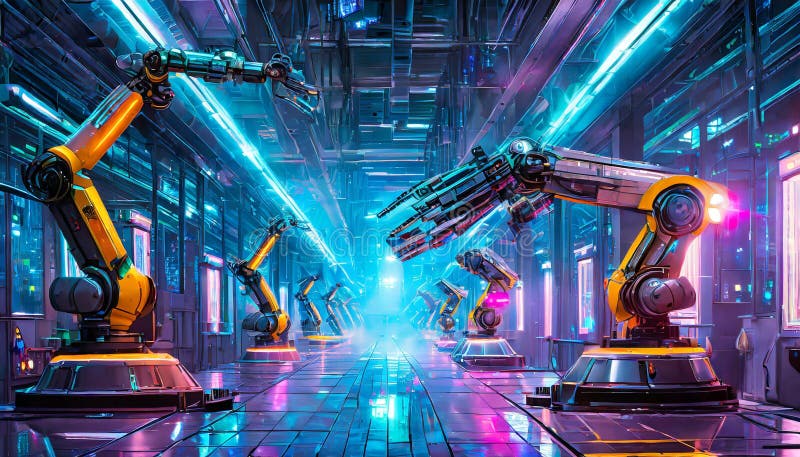 Artificial Intelligence Robots Work in Industry Stock Illustration ...