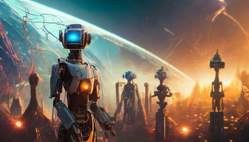 Artificial Intelligence Robots Work in Industry Stock Illustration ...