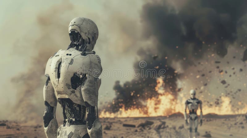 Artificial Intelligence Robots at World War. Concept of Robots ...