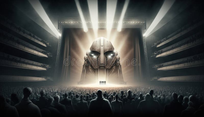 Artificial Intelligence Ruling the World. a Crowd of People in a Large ...