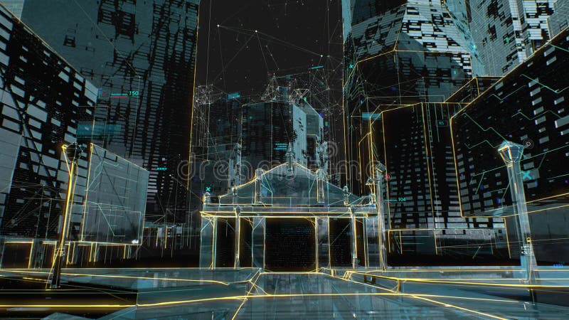 Artificial Intelligence Scanning the City. Augmented Reality Stock ...