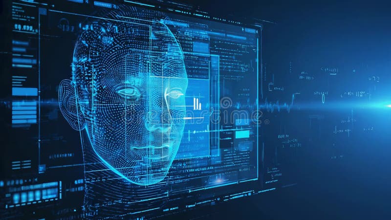Artificial Intelligence is Scanning Face with Digital Data Showing ...