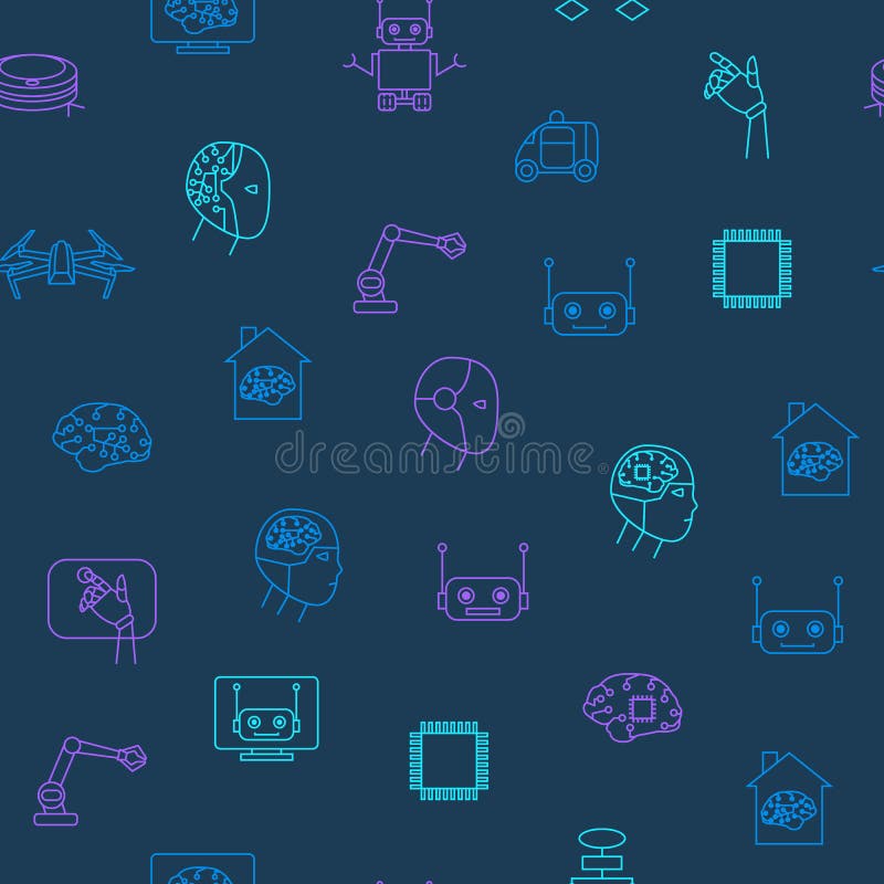 Artificial Intelligence Seamless Pattern Background. Vector Stock ...
