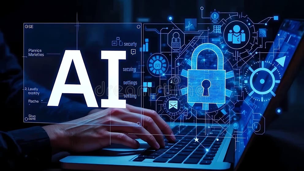 Artificial Intelligence Security Network Illustrated with a Laptop and ...