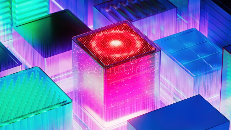 Glowing Neon Cube Futuristic Circuit Board Abstract Technology Design Stock Photos - Free ...
