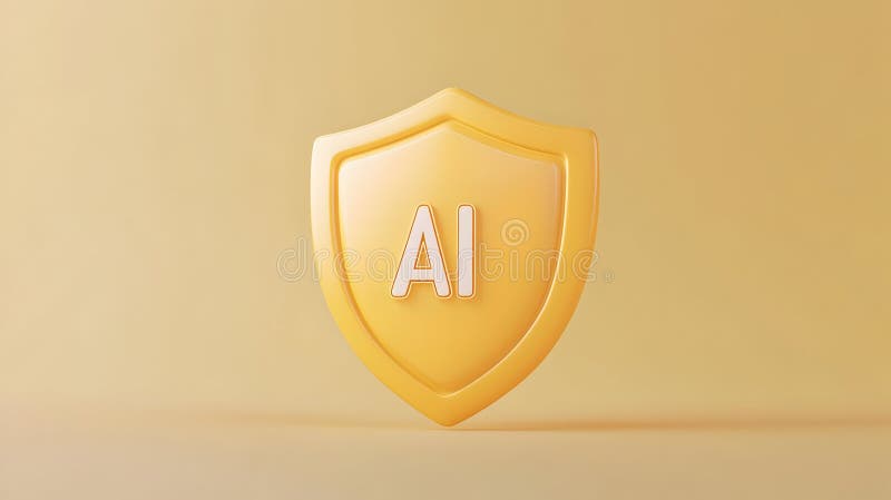 Artificial Intelligence Shield Icon on Beige Background for Technology ...