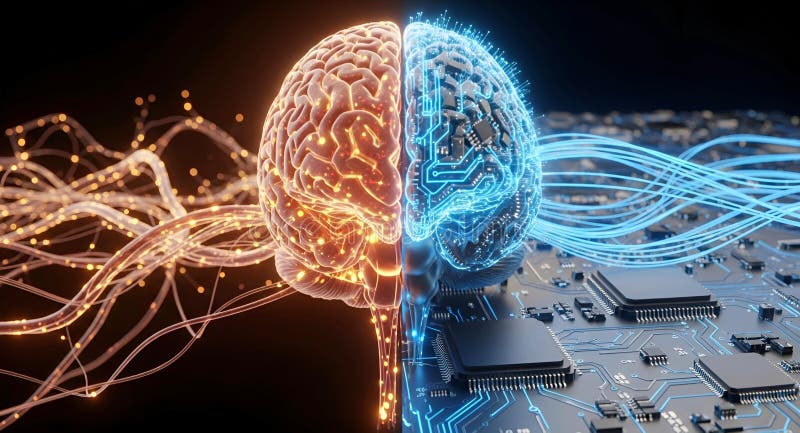 109 Digital Brain Circuits Merging Human Intelligence Technology Stock ...