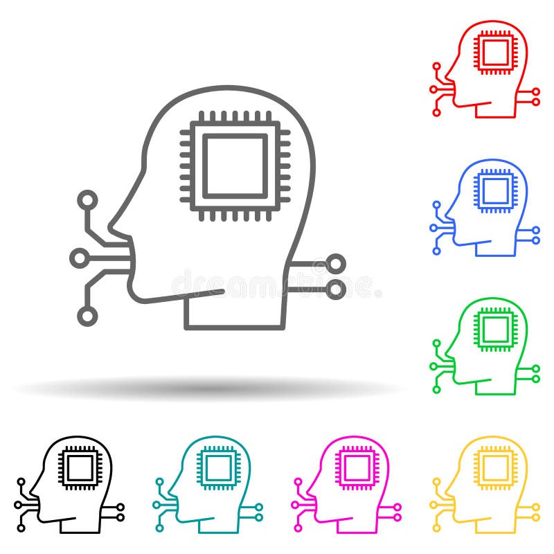 Artificial Intelligence Smart Human Multi Color Style Icon. Simple Thin ...