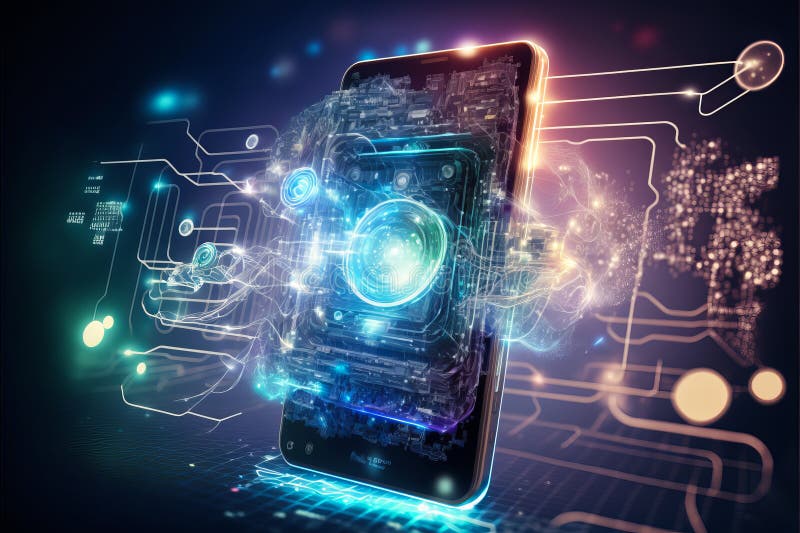 Artificial Intelligence Smart Phone. Generative Ai Stock Illustration ...