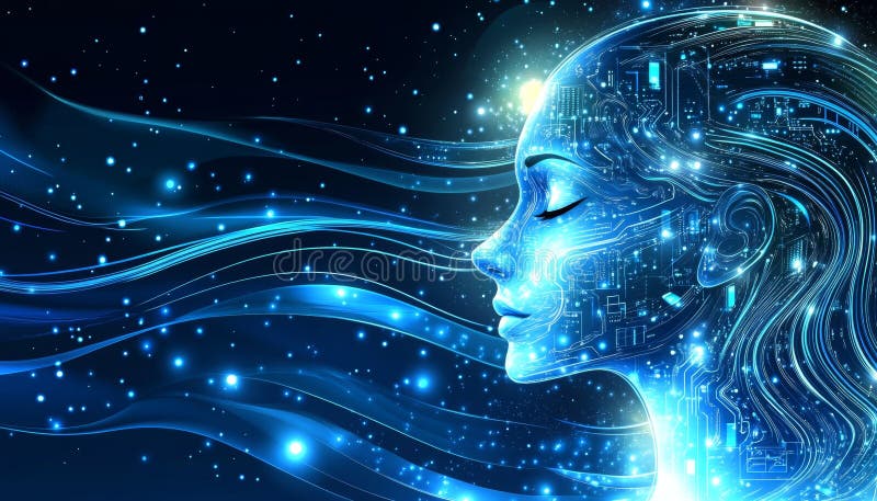 Artificial Intelligence Stylized Human Head with Circuit Boards on Deep ...