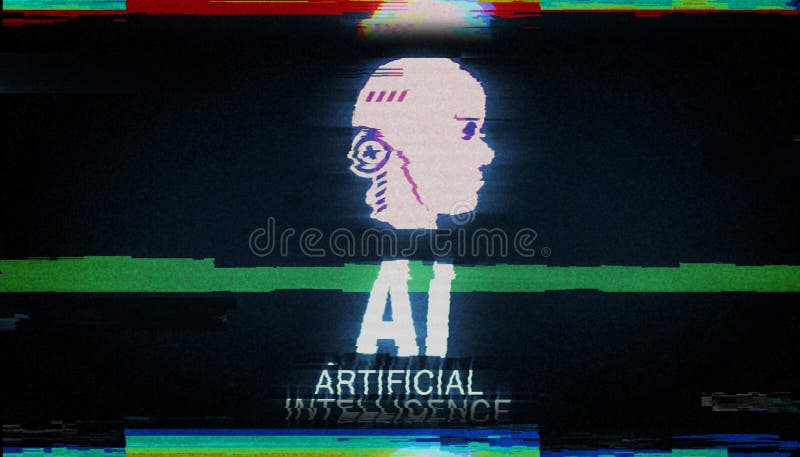 Artificial Intelligence Symbol on Analog Screen Glitch VHS Style Stock ...