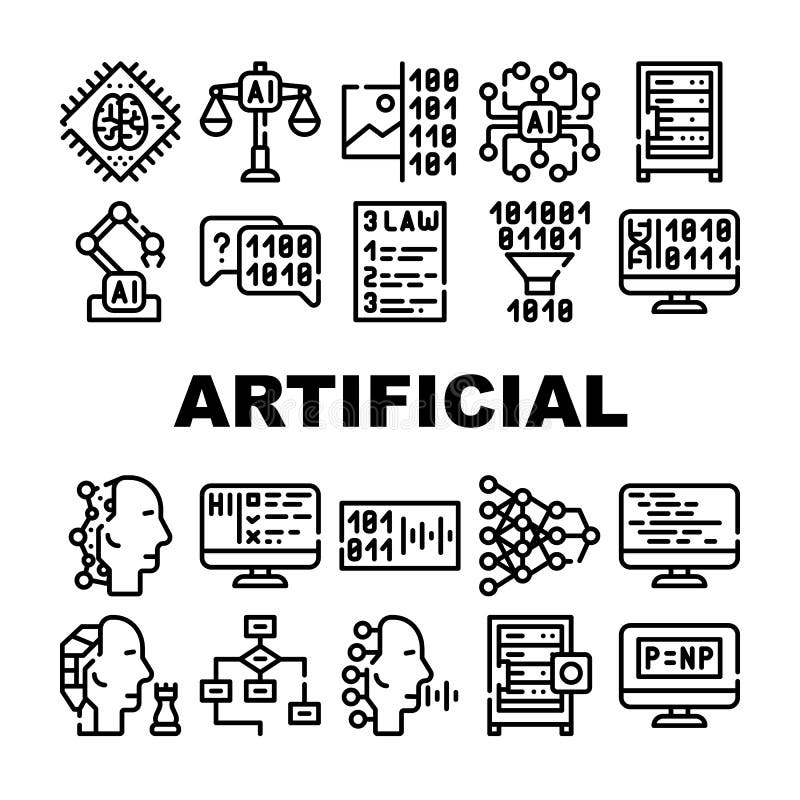 Artificial Intelligence System Icons Set Isolated Illustration Stock ...
