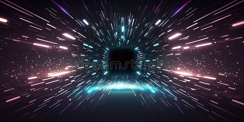 Artificial Intelligence System Technology Background with Tunnel Neon ...