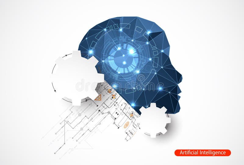 Artificial Intelligence. Technical Background with a Silhouette of a Man. Big Data Concept Stock ...