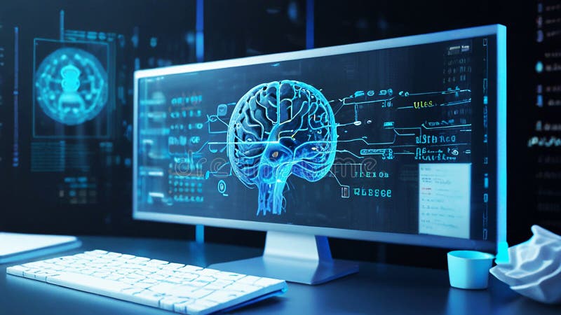 Artificial Intelligence Technology Coding Computer Language With Digital Brain Machine
