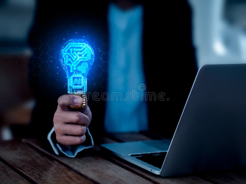 Artificial Intelligence Technology Concept. Glow Digital Brain Circuit ...