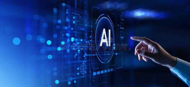 Artificial Intelligence Technology Concept. Human Hand Touching Virtual ...