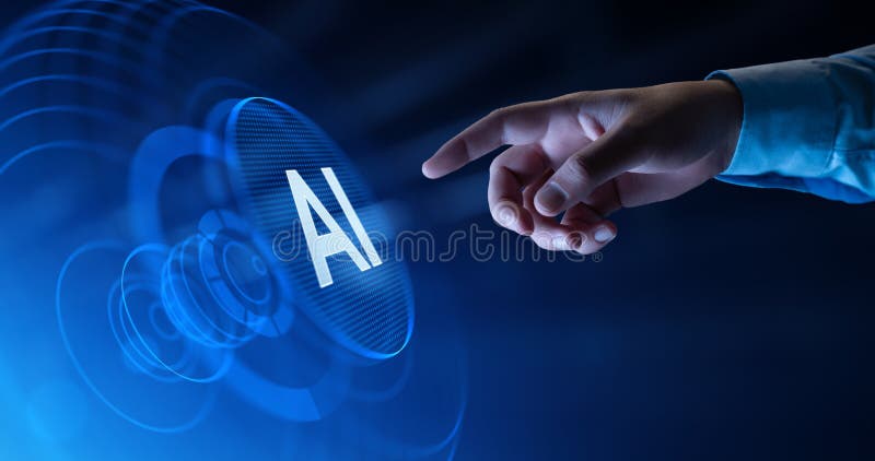 Artificial Intelligence Technology Concept. Human Hand Touching Virtual AI Interface Stock ...