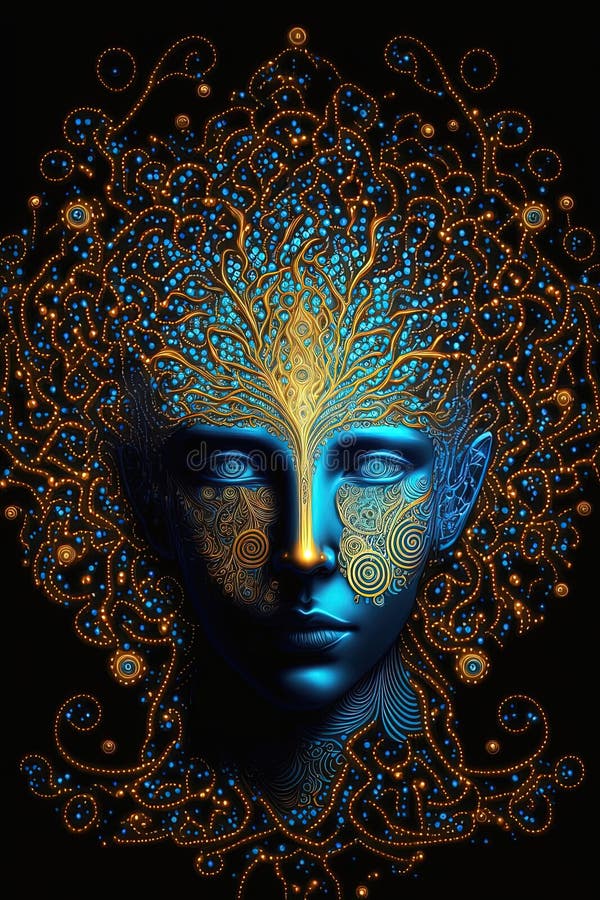 Artificial Intelligence Technology Face Blue and Gold Stock ...